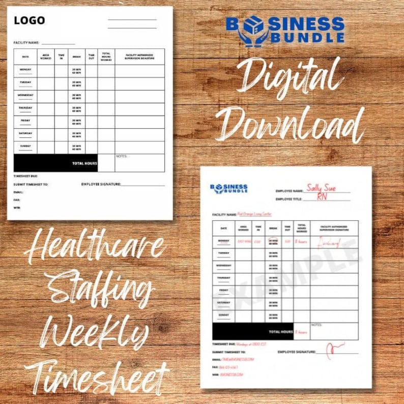 Weekly Timesheet, Staffing Agency, Healthcare Staffing Timesheet, Time ...