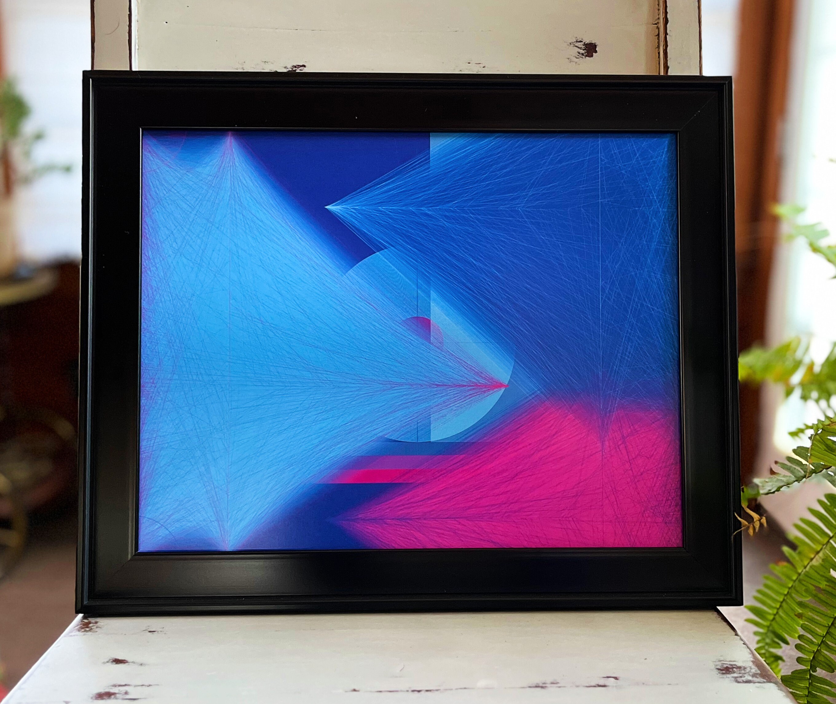 Vaporwave Art in Blue and Pink. Modern Wall Decor With Lines, Shapes ...