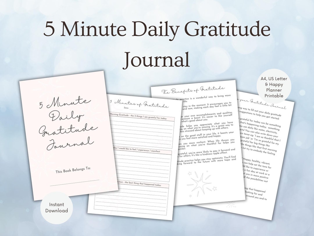 5 Minute Daily Gratitude Journal, Gratitude Practice Download, Daily ...