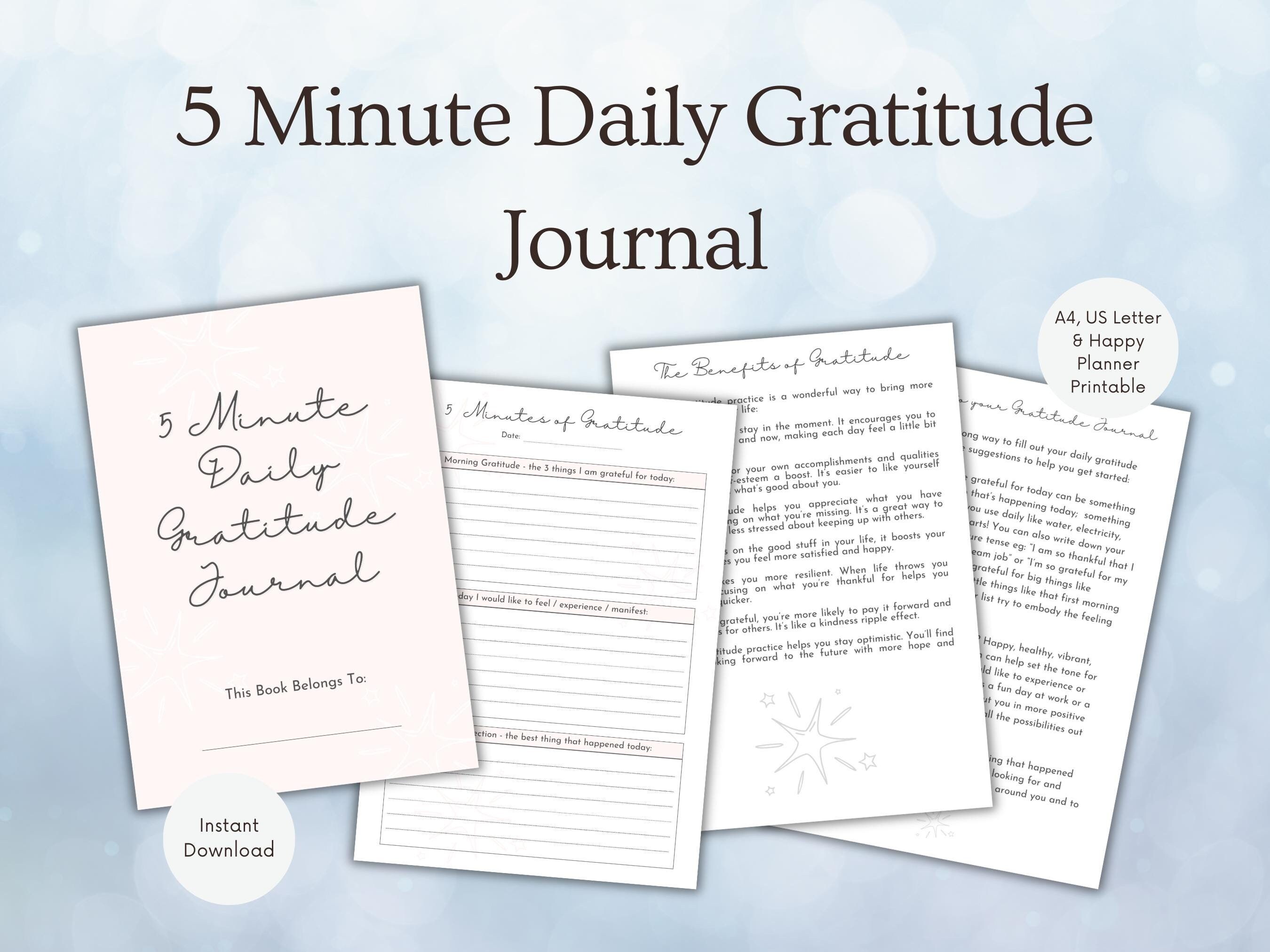 5 Minute Daily Gratitude Journal, Gratitude Practice Download, Daily ...