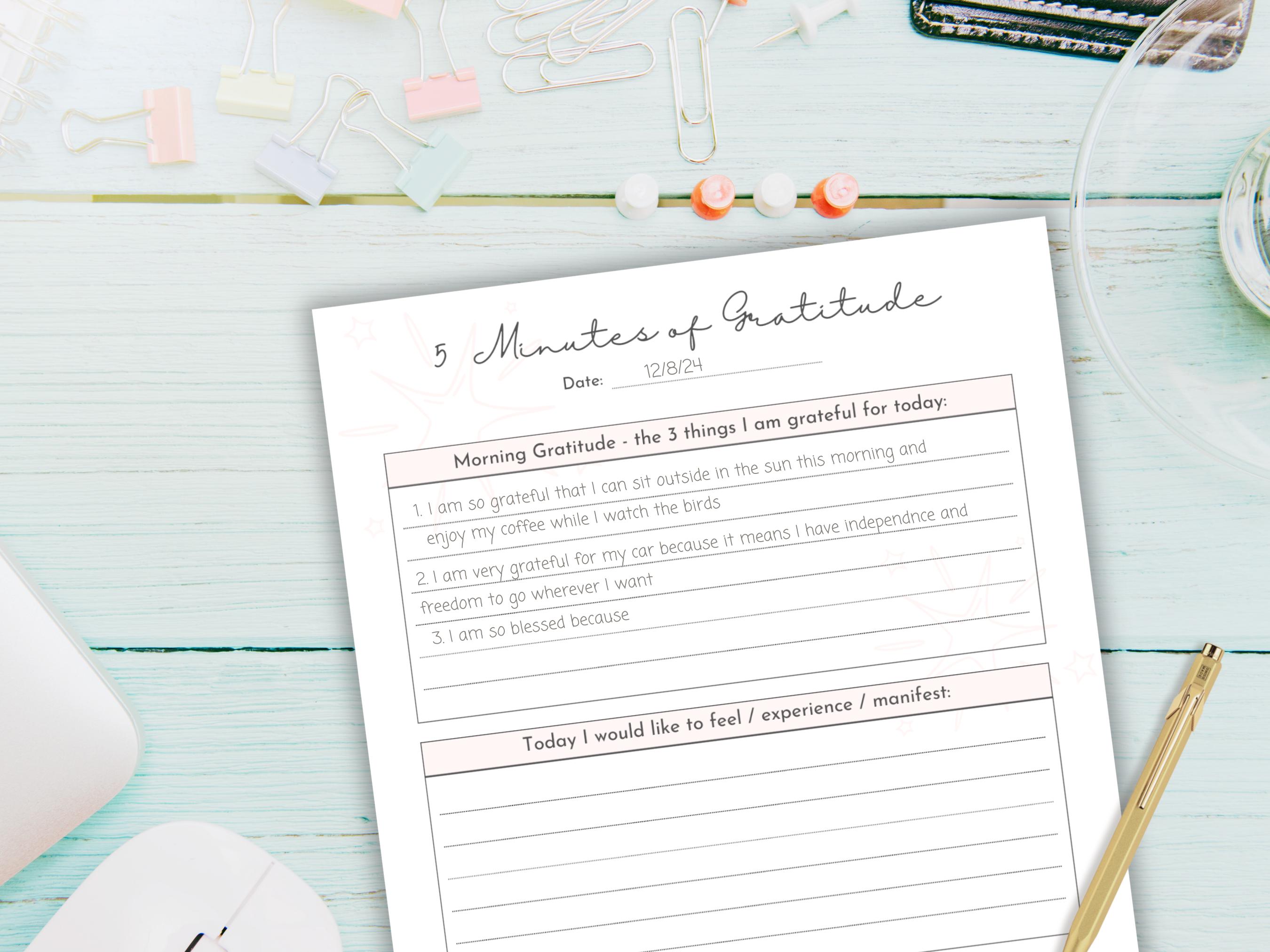 5 Minute Daily Gratitude Journal, Gratitude Practice Download, Daily ...