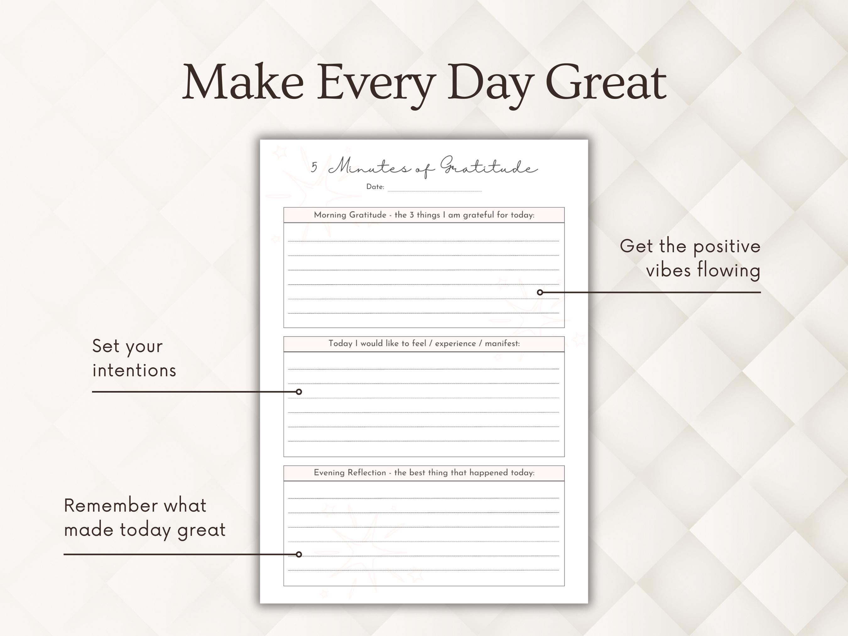 5 Minute Daily Gratitude Journal, Gratitude Practice Download, Daily ...