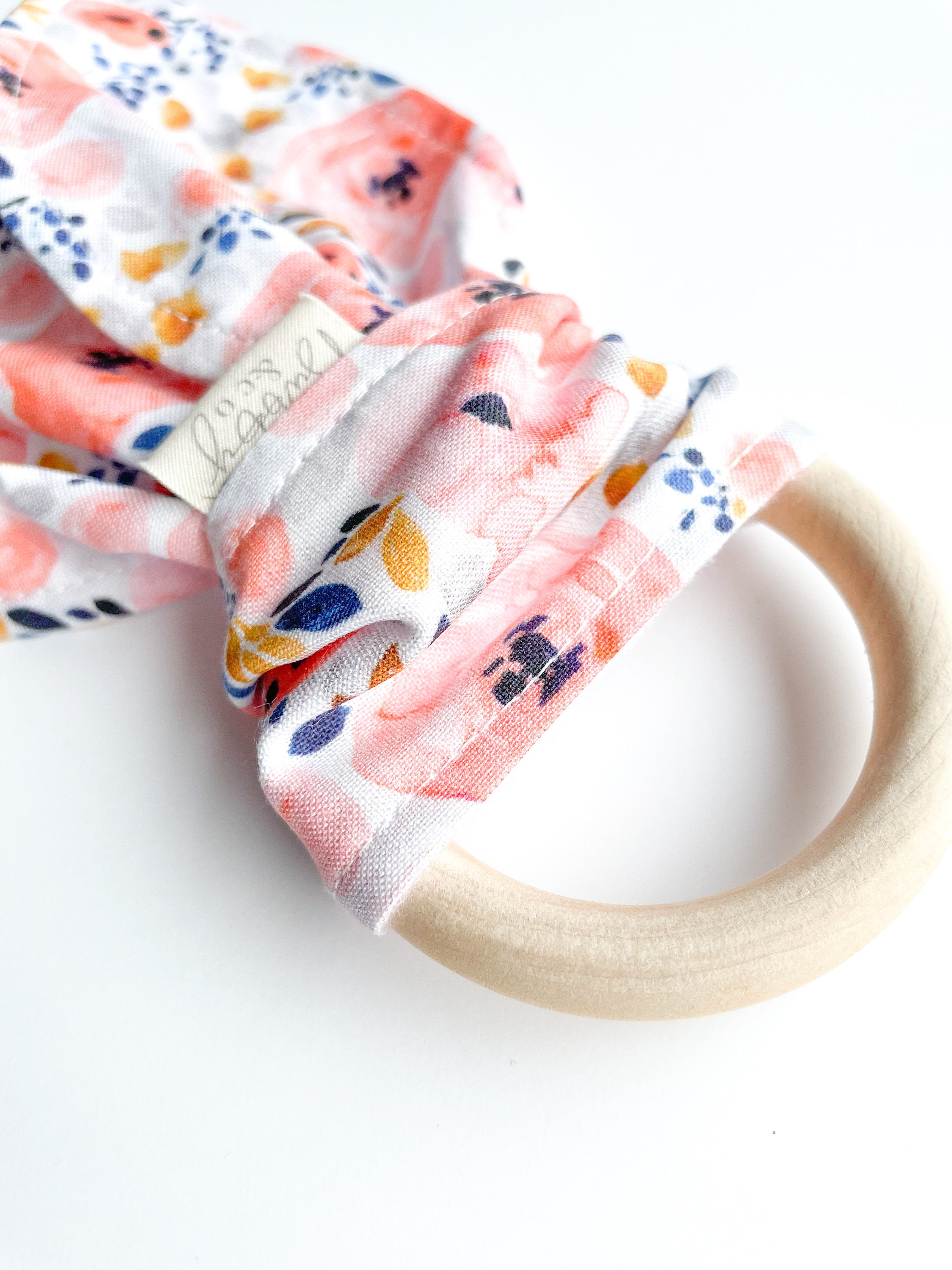 Coral Floral Teething Ring, Teething Ring, Wood Teething Ring, Baby ...