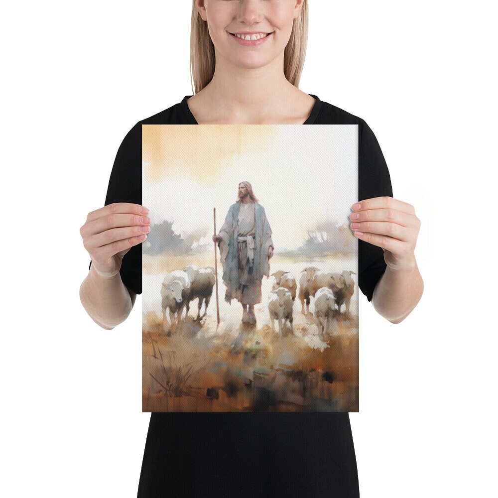 Canvas Print, He Will Lead the Way, Jesus Christ, Shepherd, Watercolor ...
