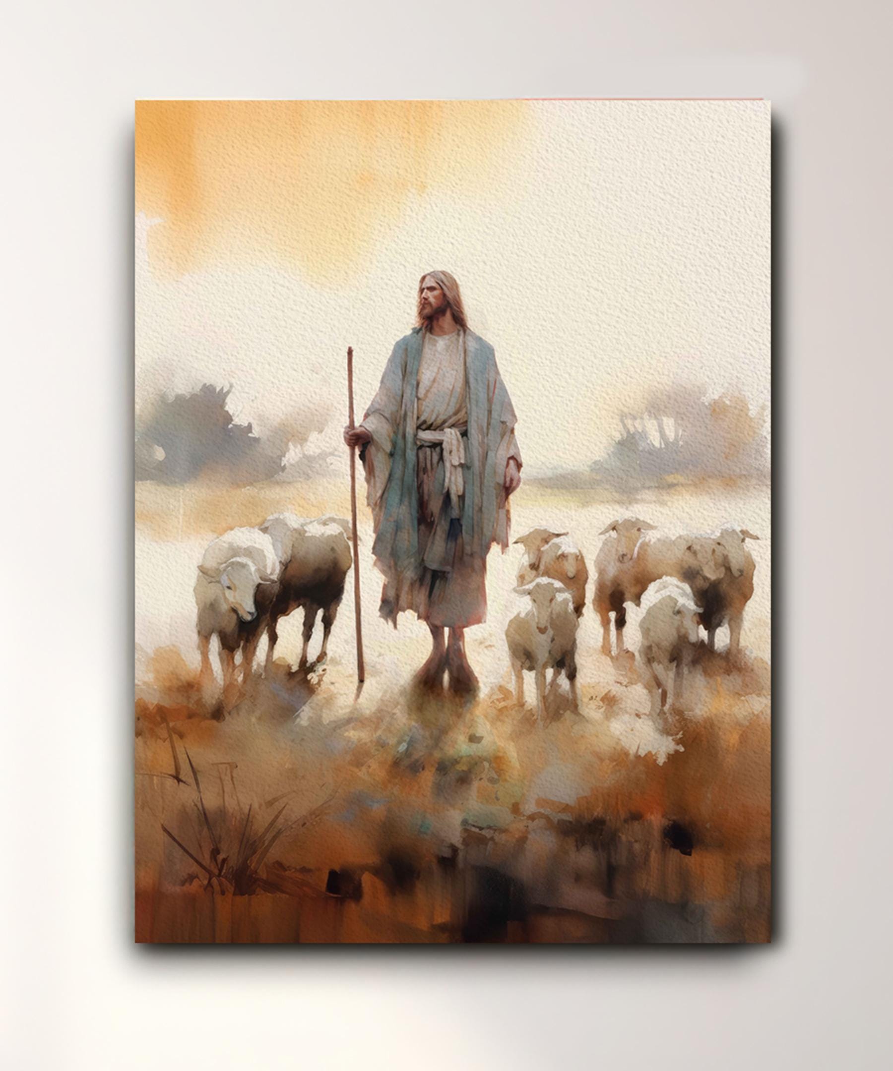 Canvas Print, He Will Lead the Way, Jesus Christ, Shepherd, Watercolor ...