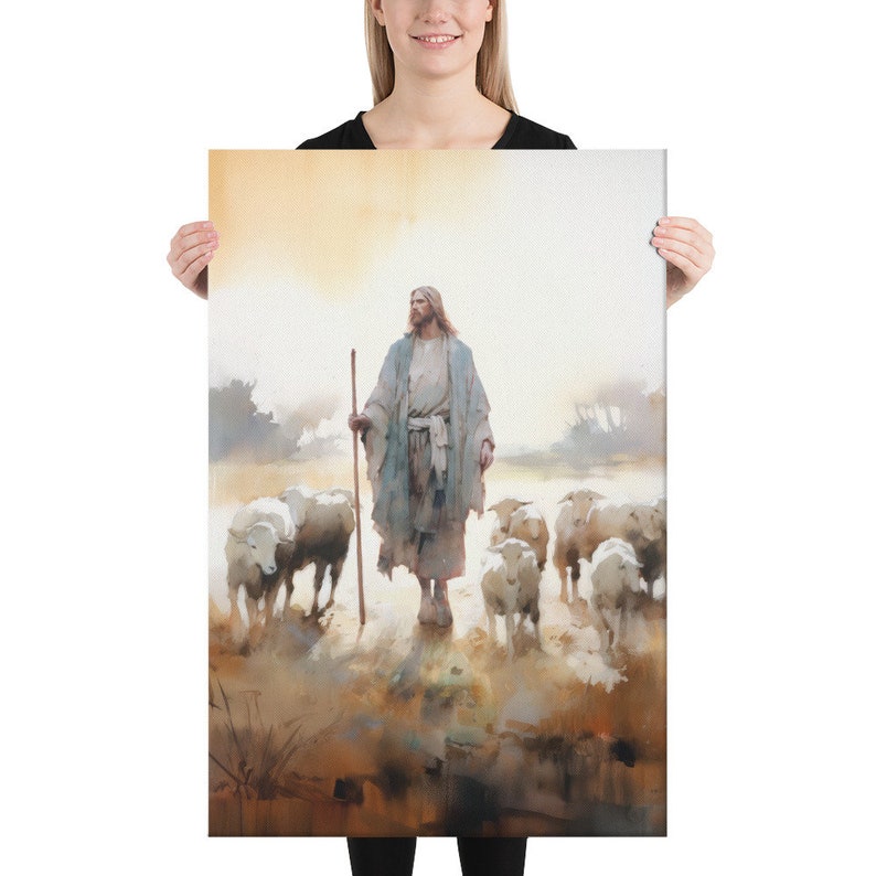 Canvas Print, He Will Lead the Way, Jesus Christ, Shepherd, Watercolor ...