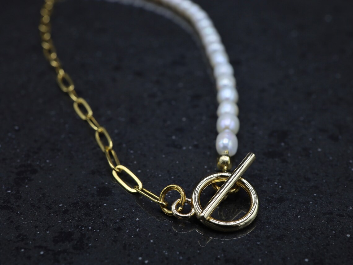 Half Paperclip Half Oval Pearl Necklace Freshwater Pearl - Etsy