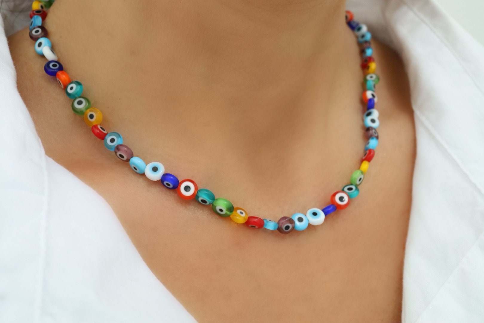 6mm Rainbow Evil Eye Choker, Colorful Evil Eye Necklace, Colorful ...
