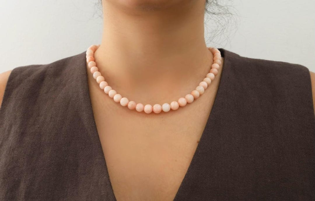 8 Mm White-pink Coral Necklace, Genuine Coral Stones, Light Coral ...