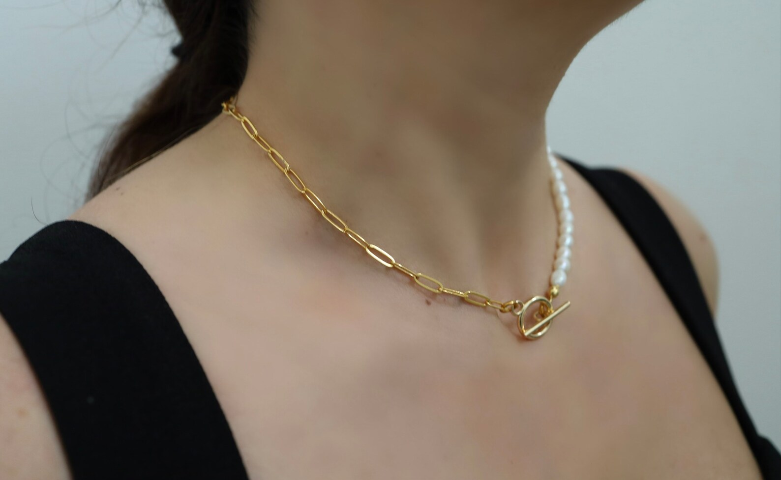 Half Paperclip Half Oval Pearl Necklace Freshwater Pearl - Etsy