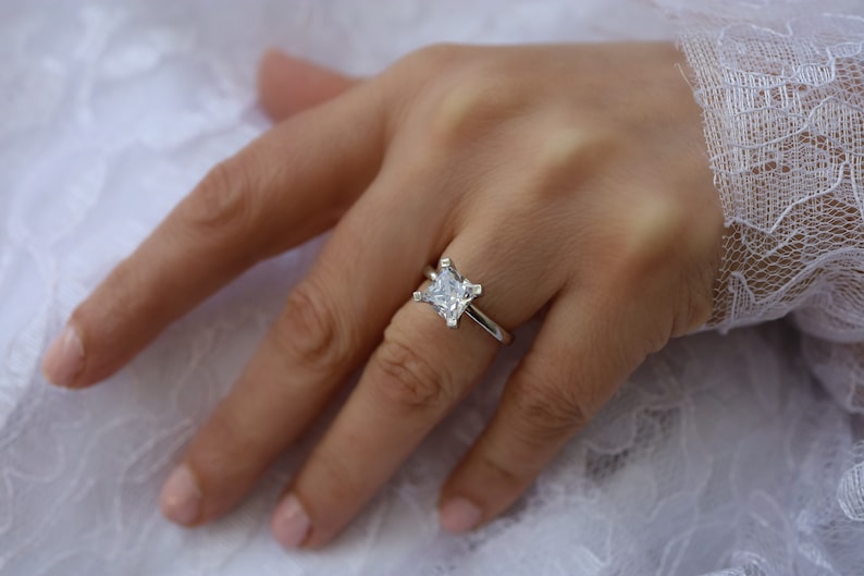 Princess Cut Engagement Ring Silver Engagement Ring Sterling - Etsy