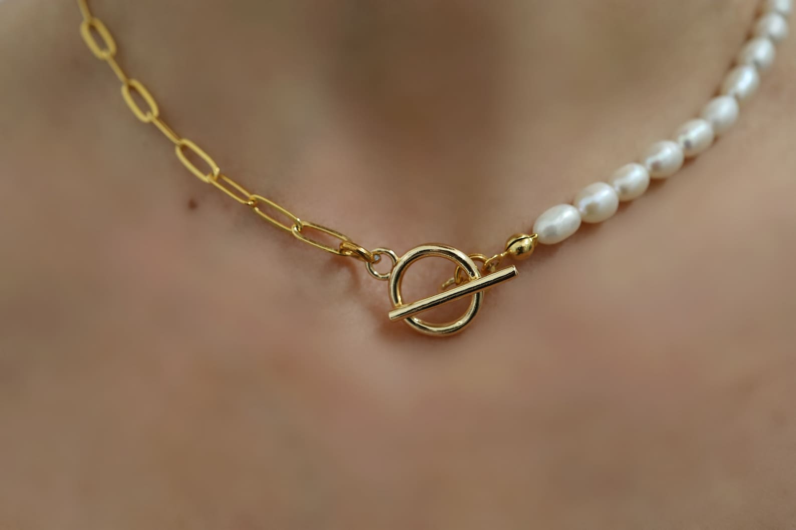 Half Paperclip Half Oval Pearl Necklace Freshwater Pearl - Etsy