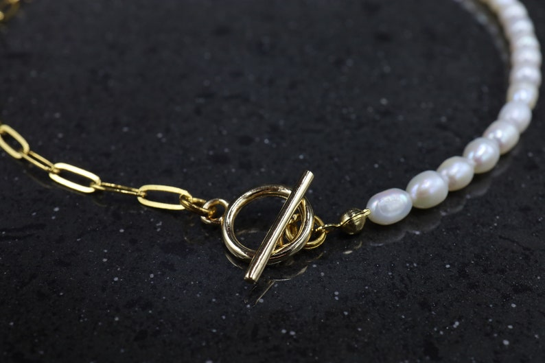 Half Paperclip Half Oval Pearl Necklace Freshwater Pearl - Etsy
