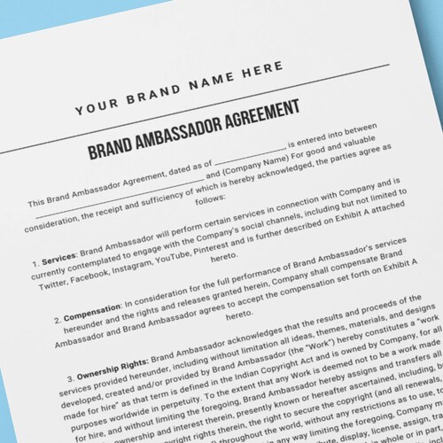 Brand Ambassador Social Media Influencer Agreement - Etsy