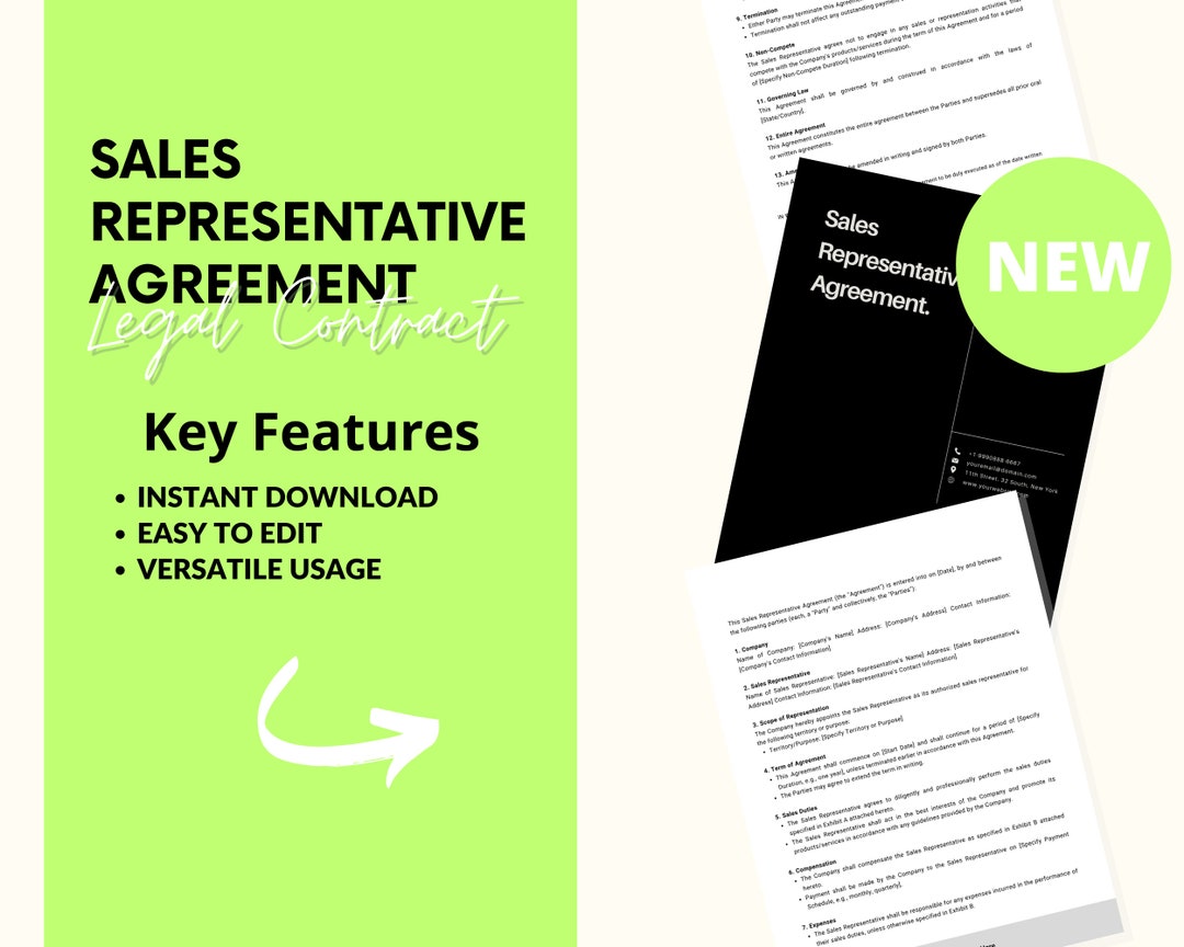 Sales Representative Agreement Digital Template Instant Download ...