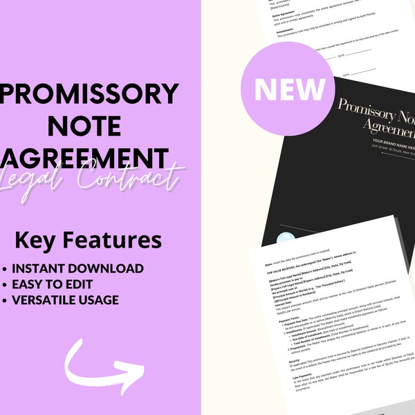 Promissory Note Template - Etsy