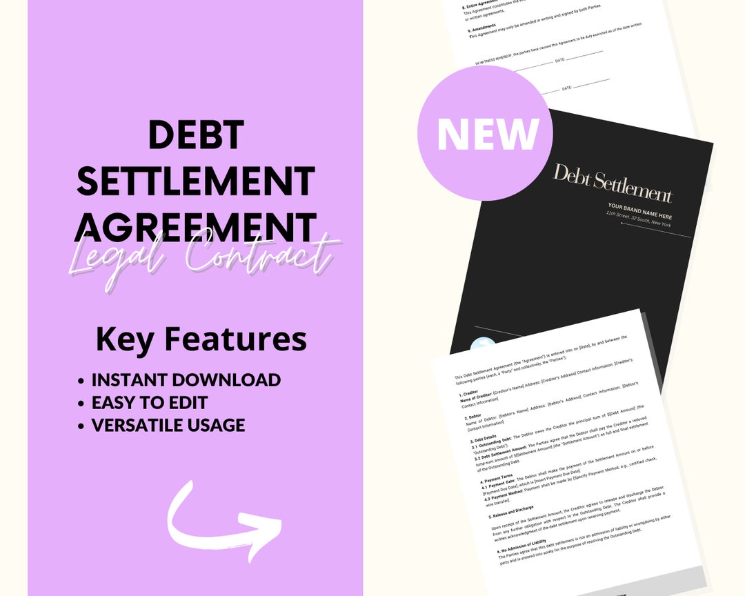 Debt Settlement Agreement Instant Digital Download Debt Relief Template ...