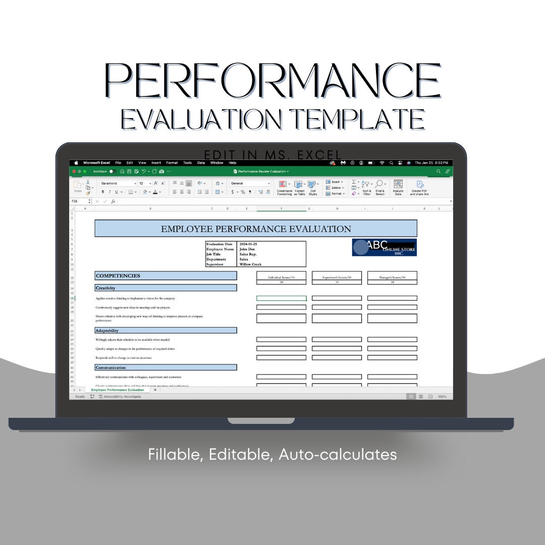 Performance Evaluation Template Ms Excel With Auto Calculation Features ...