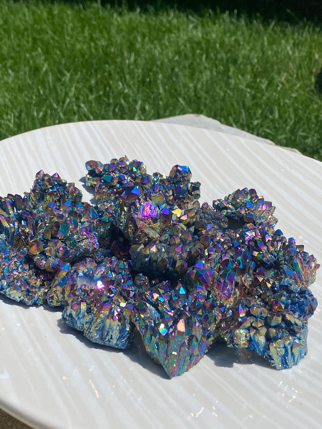 Rainbow Aura Quartz Cluster: Titanium Coated Crystal - Etsy