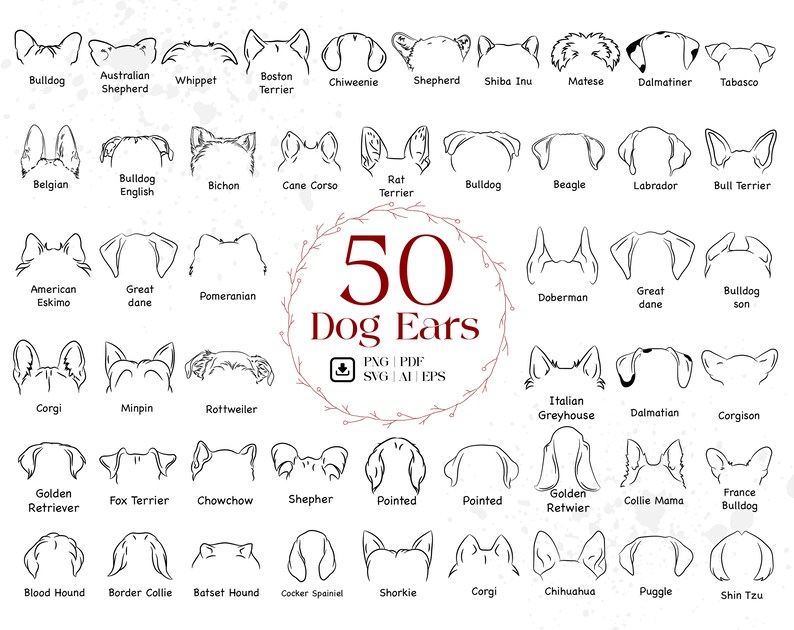50 Dog Ear SVG, Dog Ear Drawing Bundle, Tattoo Commission, Dog Ear ...