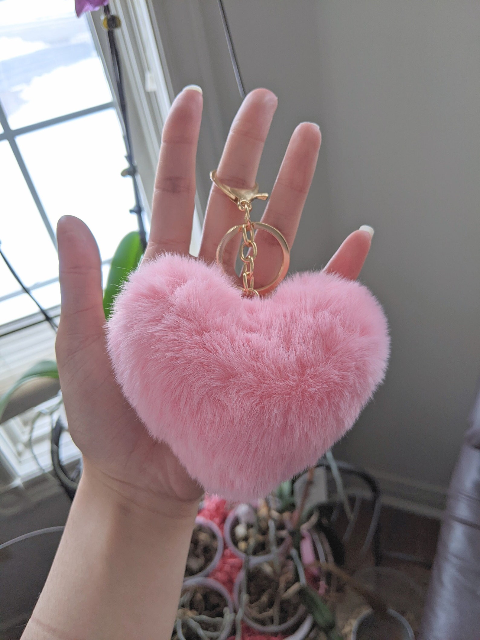 Fuzzy Pink Heart Bag Charm Faux Rabbit Fur Keychain Furry - Etsy