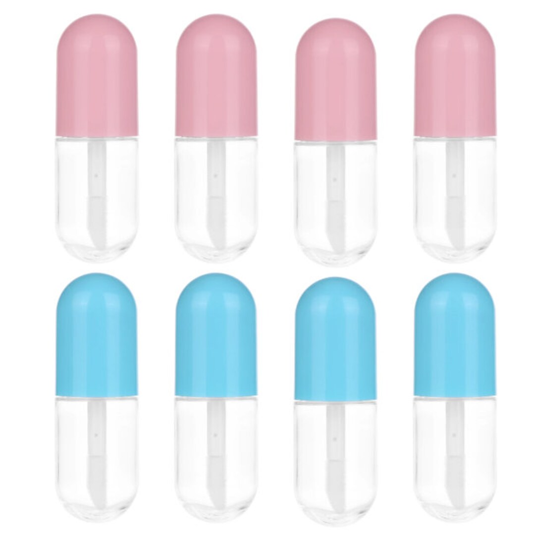 Clear Mini Refillable Capsules With Pink or Blue Cap, Perfect for Lip ...