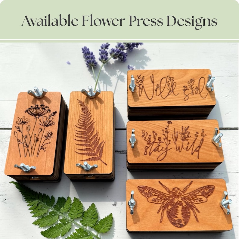 Flower Press Kit, Nature Lover Gift, Mini Wood Engraved Cherry or Ash ...