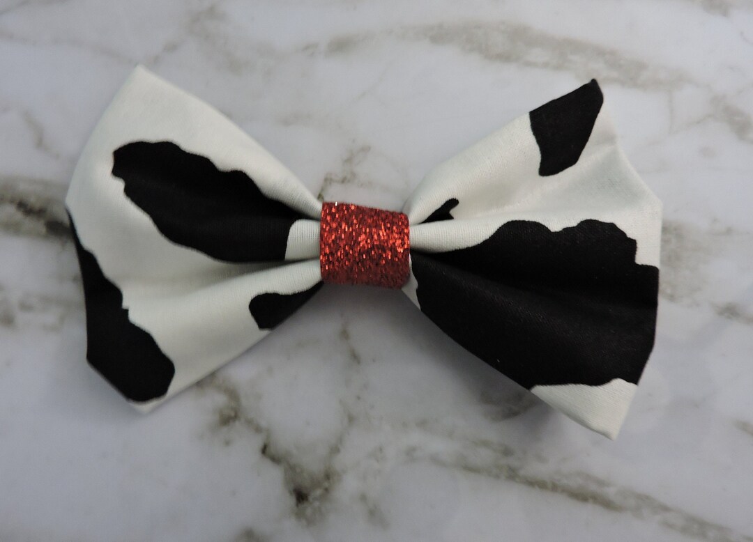 Cow Hair Bow, Handmade Black and White Fabric Animal Print Hair Bow or ...
