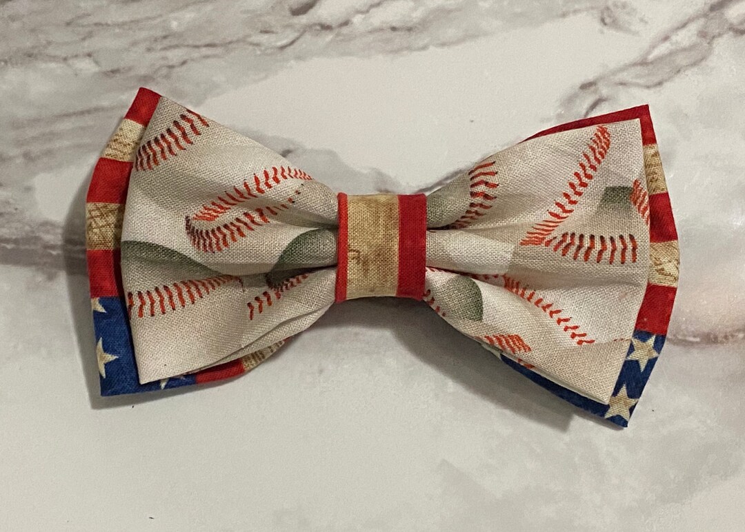 Baseball Bow Tie With USA Flag Fabric Double, Adjustable Strap, Clip On ...