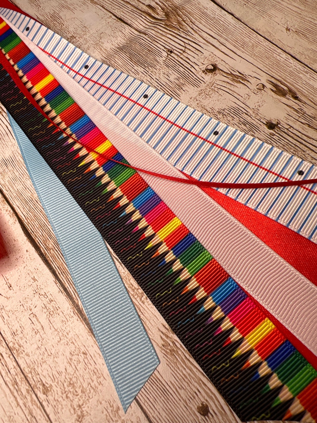 Colored Pencils & Lined 3 Hole Punch Paper Ribbons Key Chain, Clip ...