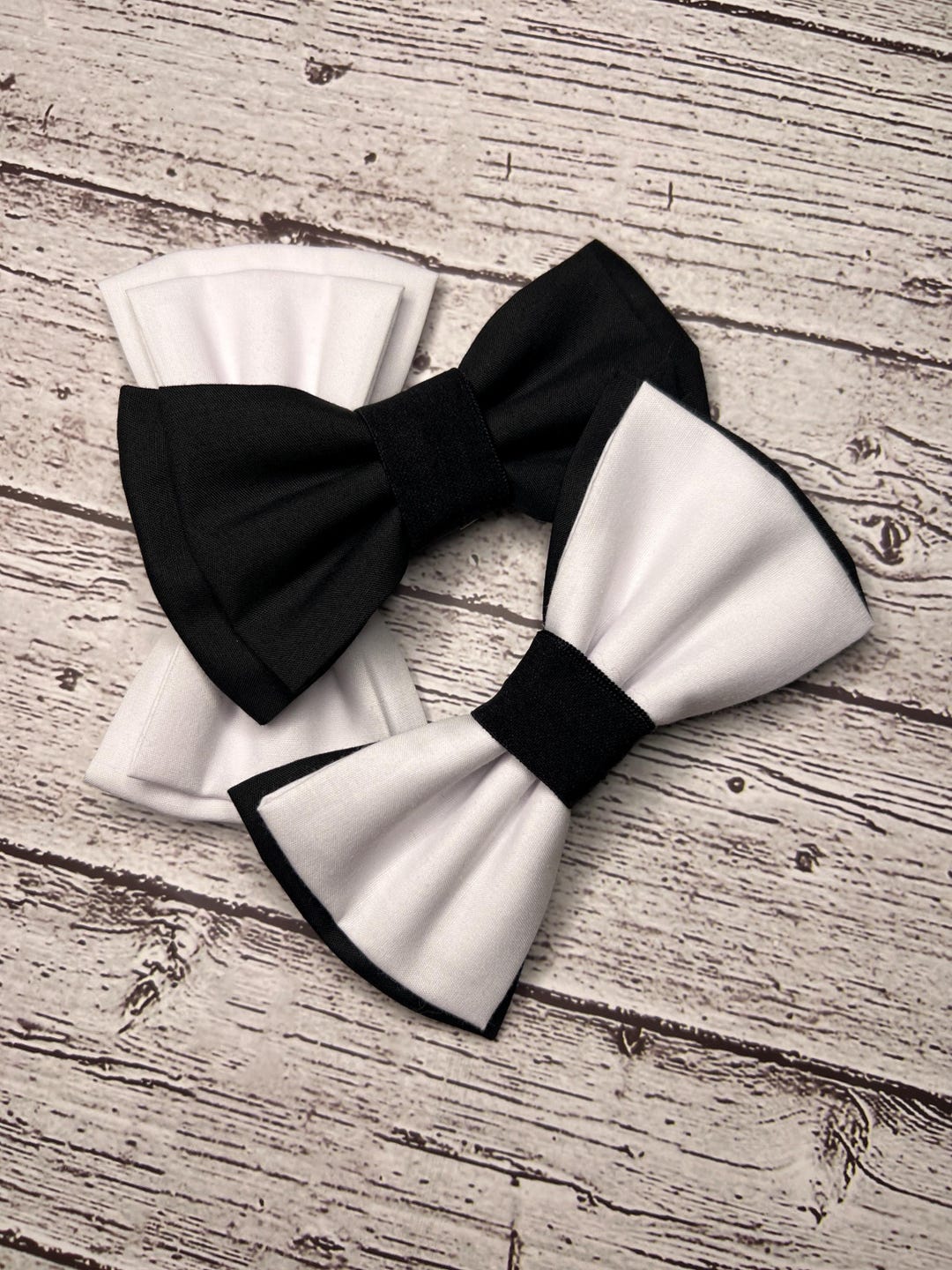 Solid Double Bow Tie, Black Suit Clip on Bow Tie, Adjustable White Costume Bow Ties, Doubled ...
