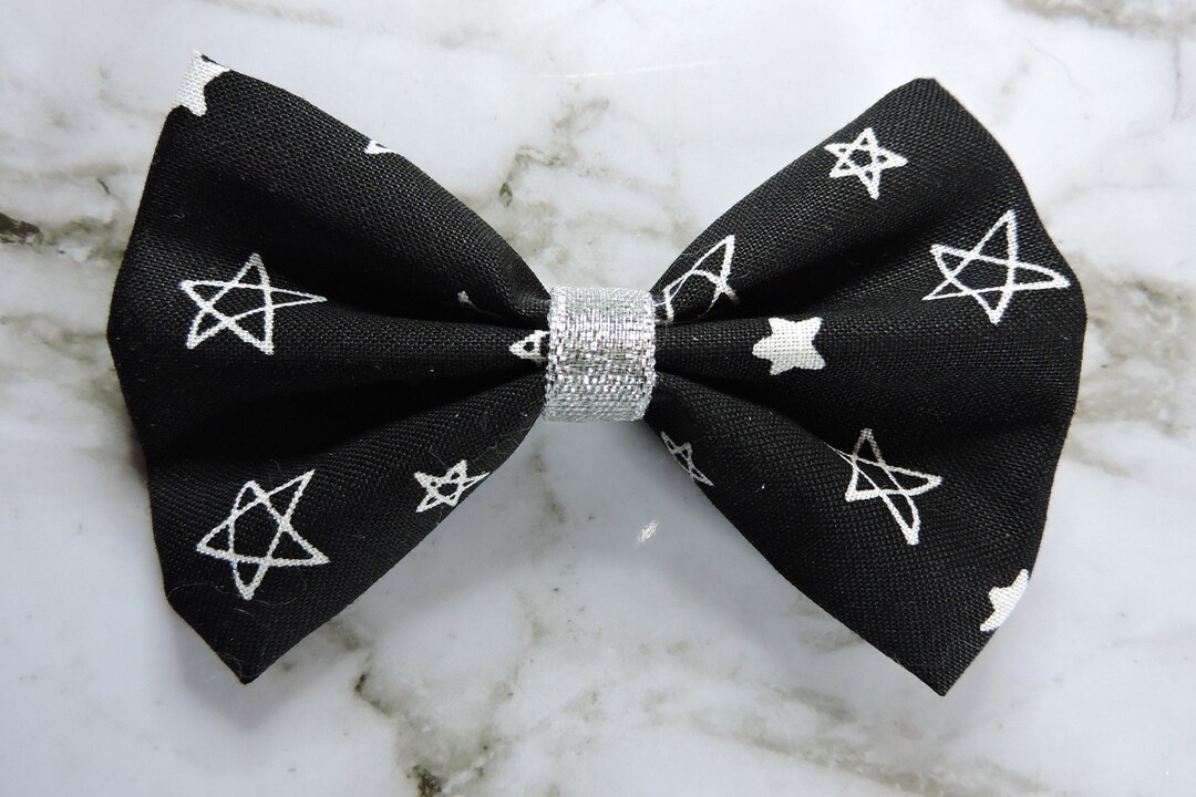Starry Night Hair Bows, Black and White Stars Hand Crafted Pet Bows ...