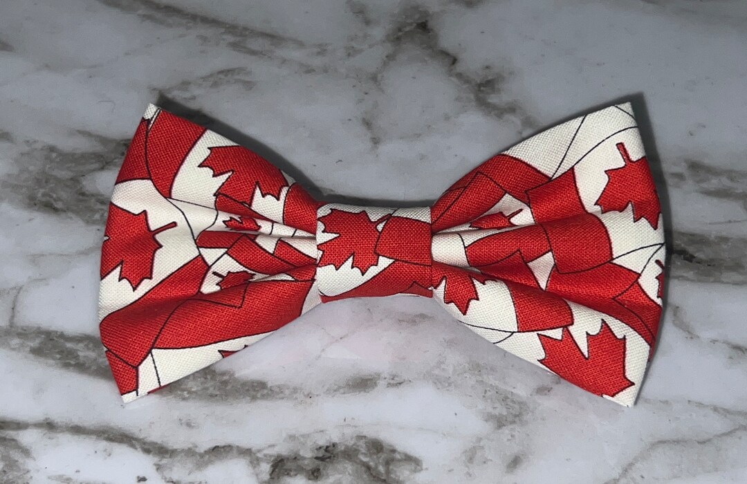 Canadian Flag Theme Bow Tie With Clip On, Pin On, Nylon or Adjustable Also Neckwear for Dogs or ...