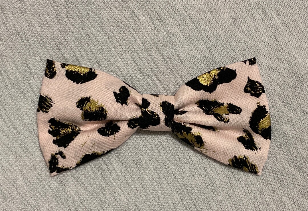 Pink Leopard Bow Tie: Gold Accent, Clip On, Adjustable - Etsy UK