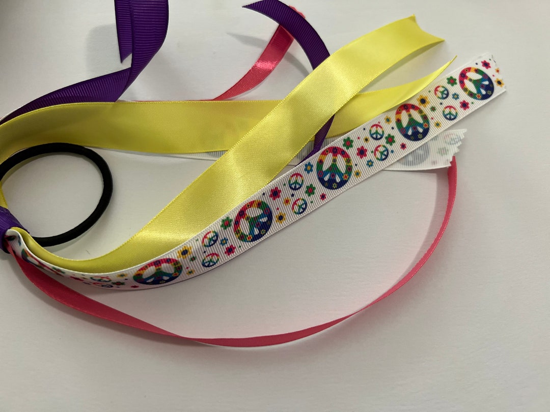 Peace Sign Ribbon Hair Tie: Boho Bow Clip, Custom Colors - Etsy