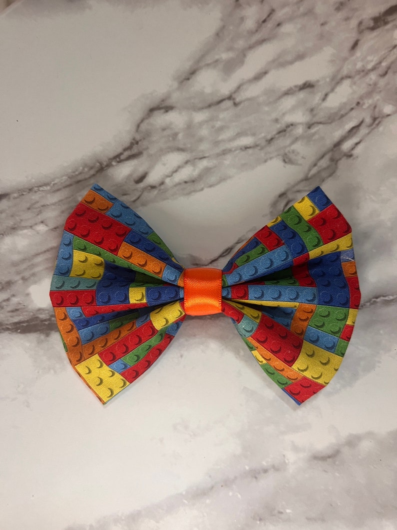 Building Blocks Hair Bow, Fun School Bows, Dog Bow, Bright Pet Collar ...
