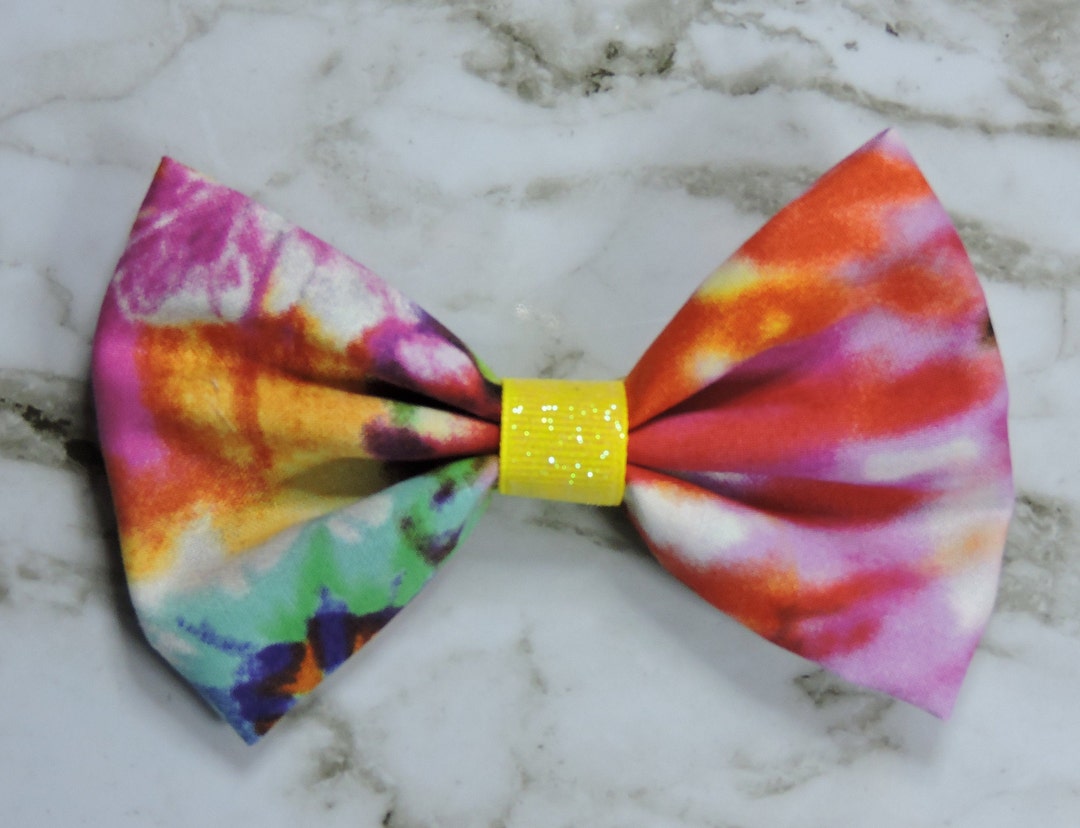 Tie Dye Hair Bow, Rainbow Hair Bows, Pet Collar Bow, Dog Bow, Cat ...