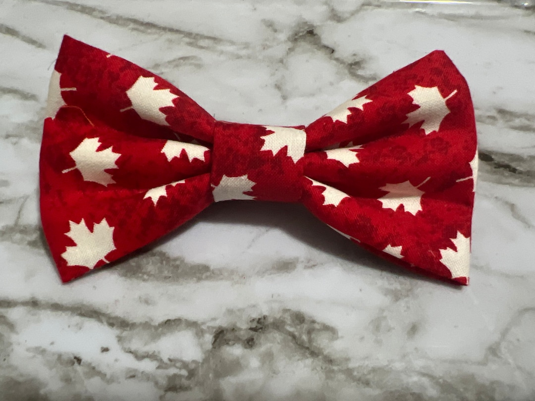 White Maple Leaf Bow Tie, Canada Theme Red and White Clip On, Pin On, Nylon or Adjustable Strap ...
