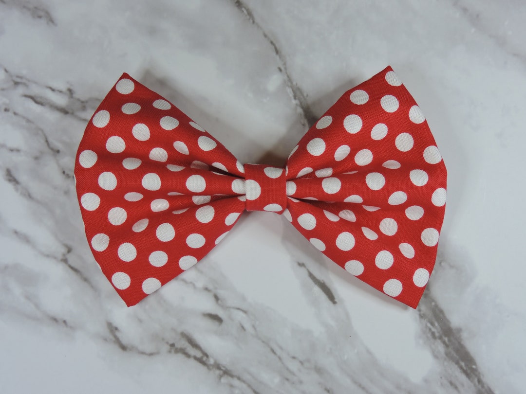 Red Fabric Bow With White Polka Dots | Red Bows | Pet Cute Bows | Red ...