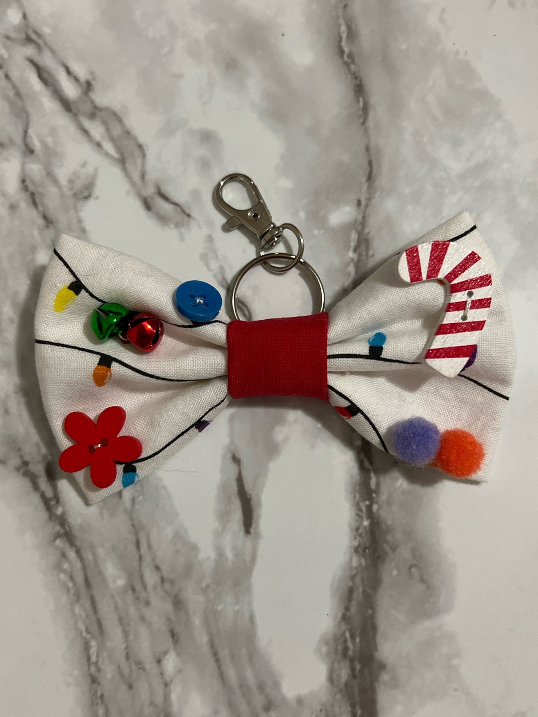 Ugly Sweater Bow Key Swivel Clip, Christmas Lights Bow Key Ring ...