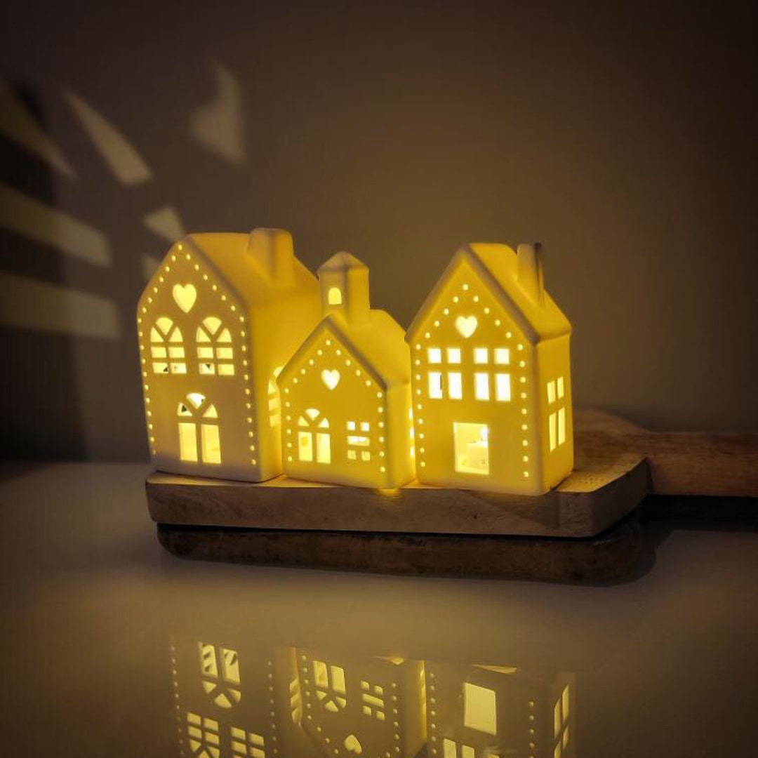 House - White Ceramic Light up Heart House - Etsy UK
