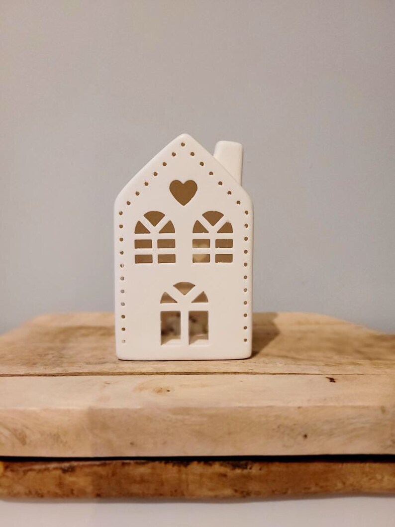 House - White Ceramic Light up Heart House - Etsy UK