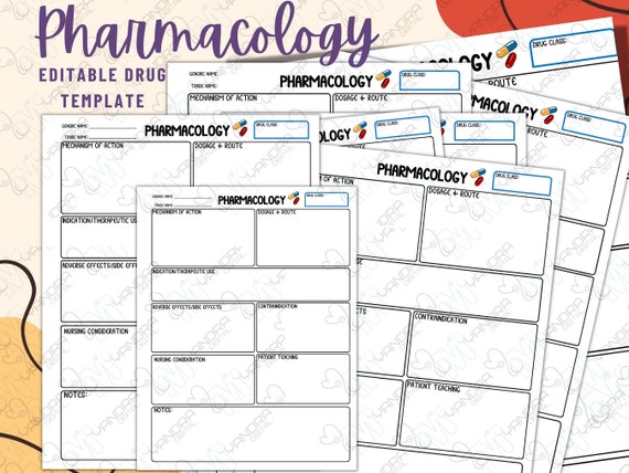 Pharmacology Notes Template for Nursing Students Drug | Etsy