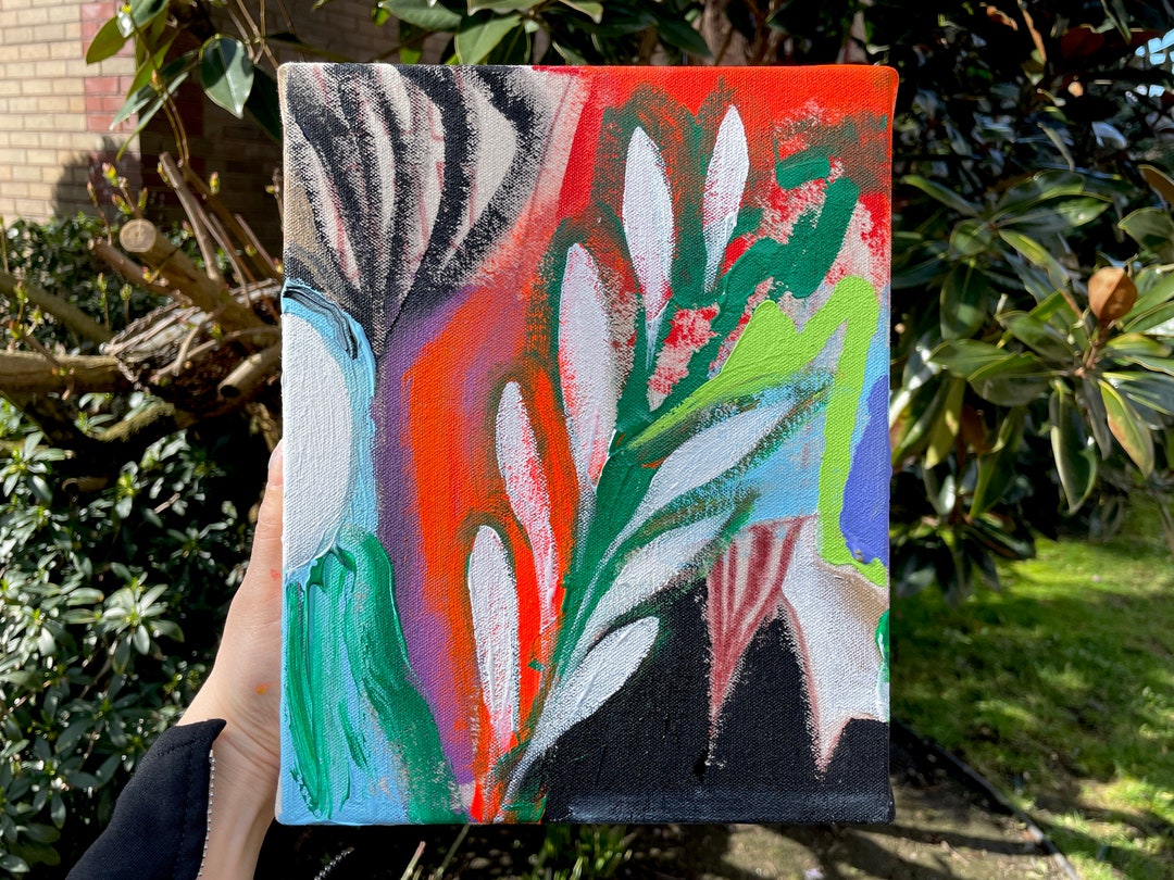 Original Abstract Painting on Raw Canvas, Handmade Artwork, One of a ...