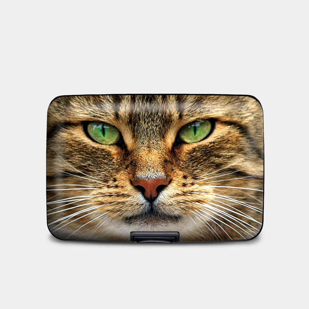 Armored RFID Green Eyed Tabby Cat Wallet, RFID Protection Hard Case ...