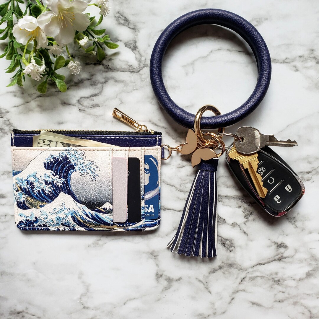 Hokusai the Great Wave Keychain Wallet With Matching Bangle Key Ring ...