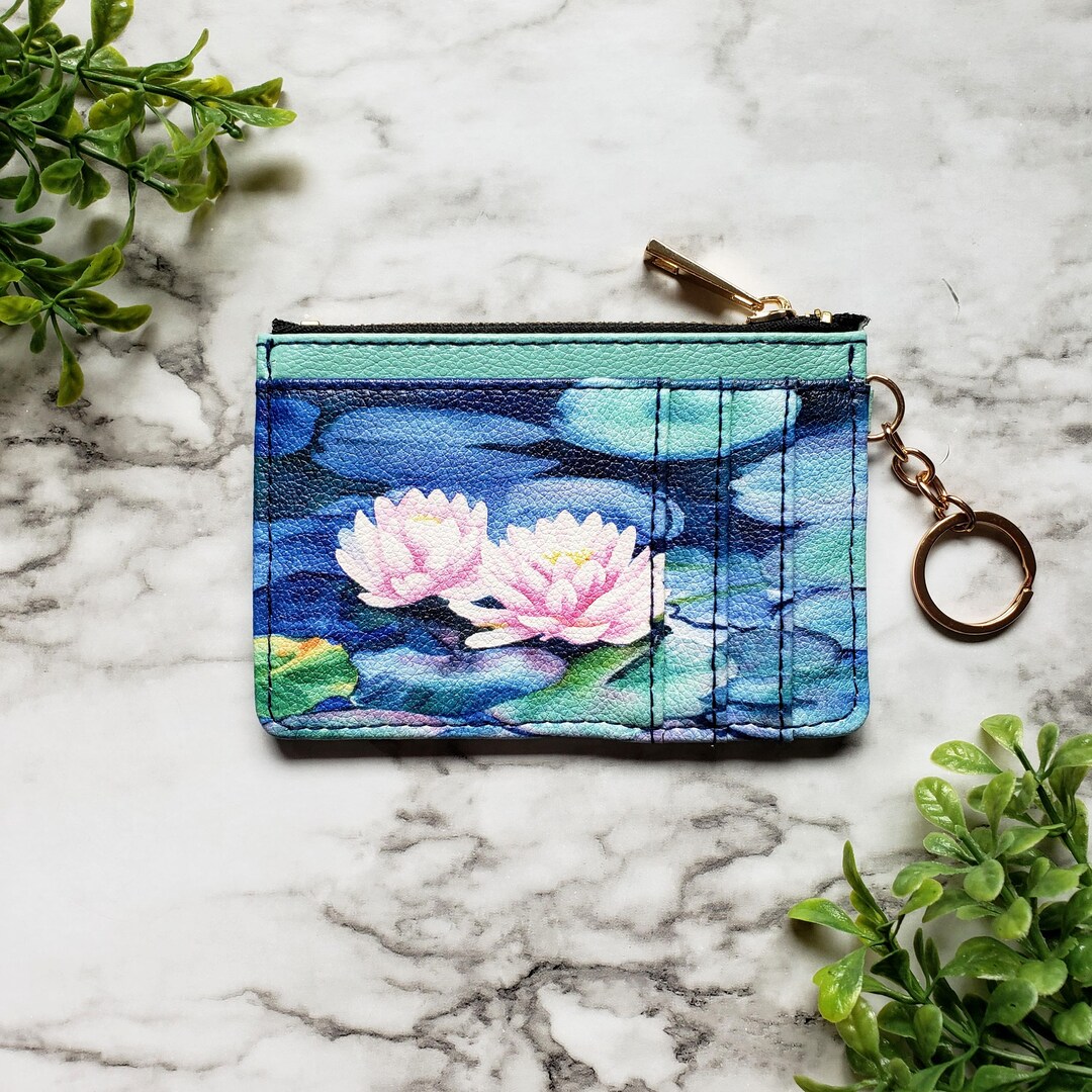 Water Lily Flower Keychain Wallet, RFID Protection Keychain Card Holder ...