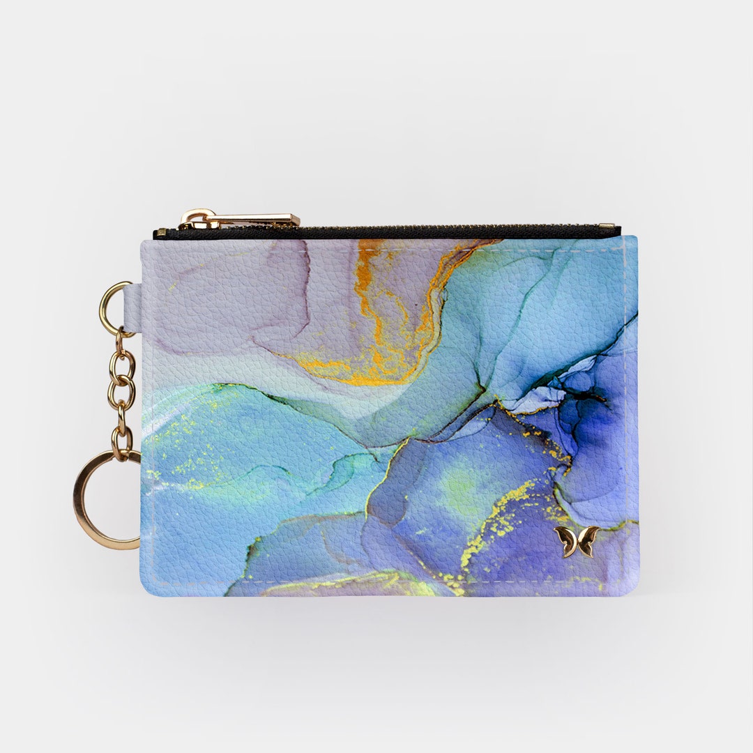 Watercolor RFID Keychain Wallet: Vegan Leather Card Holder Coin Purse ...