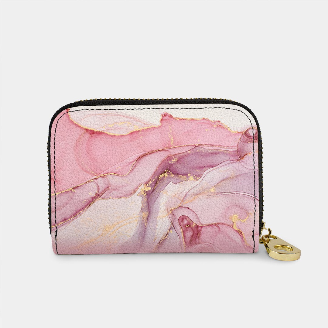 Pink and Purple Watercolor Zipper Wallet, RFID Protection Zip Card ...