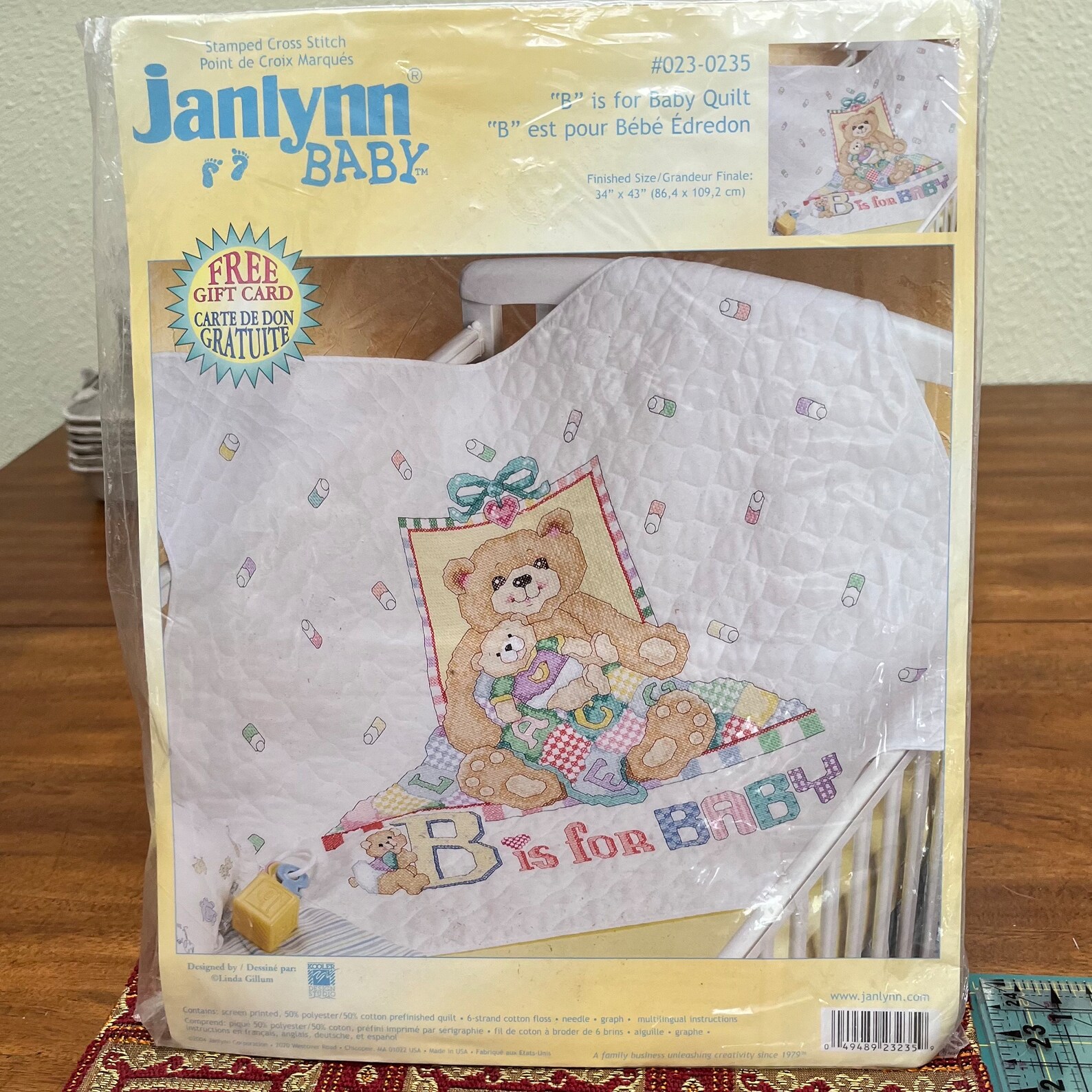Janlynn B is for Baby Bear Crib Cover Baby Quilt Stamped Cross Stitch ...